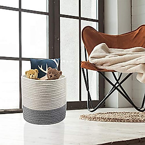 Finderomend 2-Pack Cotton Rope Plant Baskets Cotton Rope Woven Plant Basket for Indoor Plants | Neutral Round Cube Organizer Baskets Bin for Crafts, Toys, Towels and More (12"x12" and 10"x10")