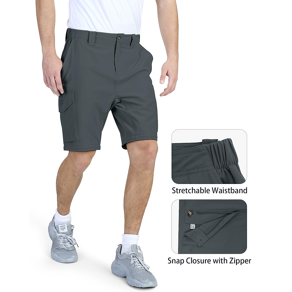 Outdoor Ventures Mens Hiking Pants Lightweight Quick Dry Convertible Pants, Stretch Zip-Off Cargo Pants for Travel Fishing Gery