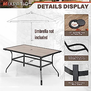 MIXPATIO Outdoor Patio Dining Set 7 Pcs, Patio Dining Table Chair Set, 6 Rattan Chairs with Cushions and 1 Dining Table with Umbrella Hole, for Lawn, Garden, Yards, Poolside