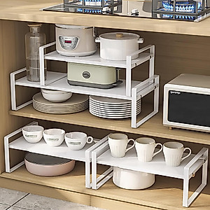 LONONE Under Cabinet Organizer Shelf Under Sink Organizer Kitchen Adjustable Under Sink Organizers and Storage Bathroom,White,Double Layer