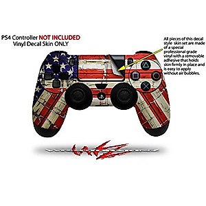 WraptorSkinz Skin compatible with Sony PS4 Dualshock Controller PlayStation 4 Original Slim and Pro Painted Faded and Cracked USA American Flag (CONTROLLER NOT INCLUDED)