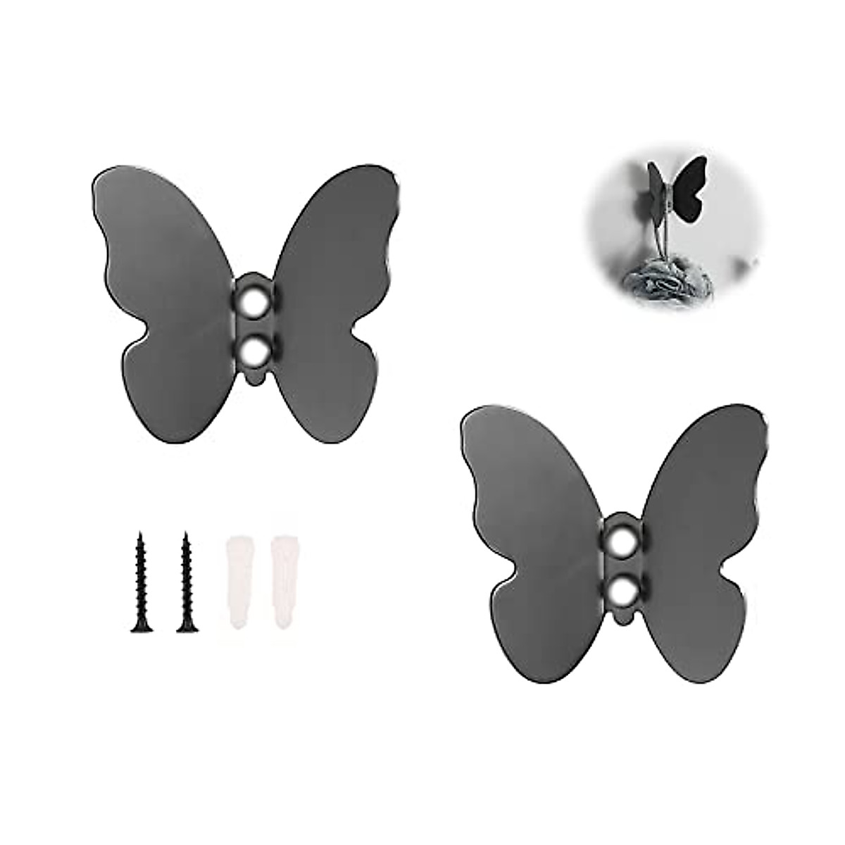 Z metnal Decorative Coat Hooks, Small Modern Black Brass Hanger, Butterfly Bath Towel Hook, Hat Hooks Robe Hooks for Entry Bedroom, Stainless Steel, Wall Mounted, 2 pcs