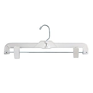 NAHANCO 1600PCLH Plastic Skirt/Pant Hangers, Heavy Weight with Long Hook and Plastic Clips, 14" White Hi-Impact (Pack of 100)