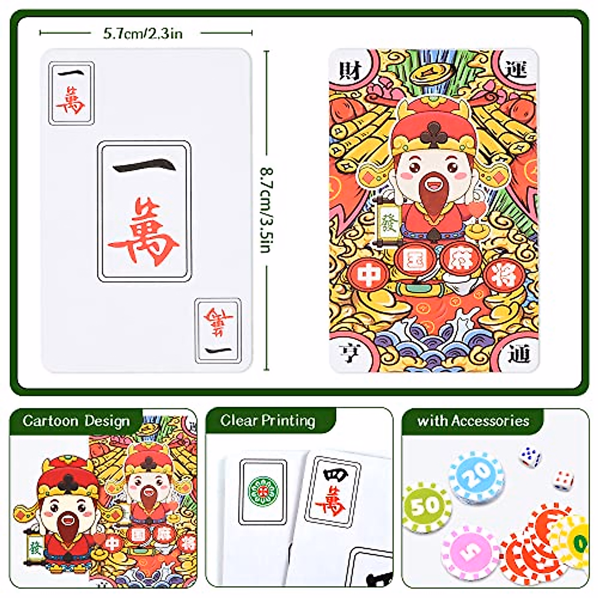 Sishynio Mahjong Cards Set, Mah-Jongg Playing Cards with 2 Dices & Chips, 2023 Handheld Mahjongg Game, Classical Chinese Table Game, Portable Poker Cards Set for Leisure Time Party Traveling Gifts