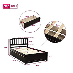 Harper & Bright Designs Twin Storage Bed Frame, Wood Platform Bed with Two Drawers and Headboard, Espresso