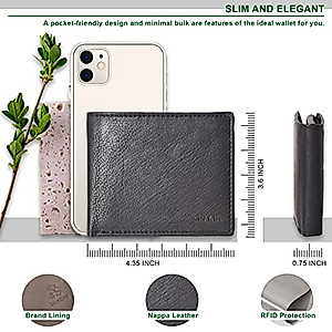 Mens Leather Wallet Rfid Blocking Slim Notecase Front Pocket Flip ID Window With 14 Slots | Real Full Grain Genuine Leather | Multiple Card Holder | Compact Premium Best Handmade Gift (Midnight Black)