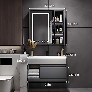 ZGNBSD Bathroom Vanity Set - Includes Modern Floating Bathroom Vanity with Sink & LED Intelligent Fog Mirror Cabinet (24")
