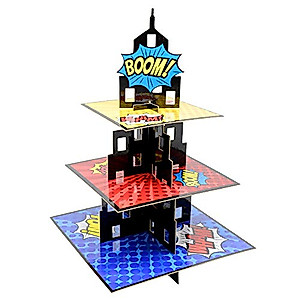 KALEFO Superhero Party Supplies Cake Stand 3 Tier Cupcake Stand Superhereo Party Favors Mini Cupcake Stand for Birthday Party Decorations