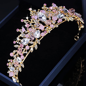 Kamirola Wedding Crown Bridal Tiaras with Earrings Pink Purple Headband for Women and Girls (Pink) …