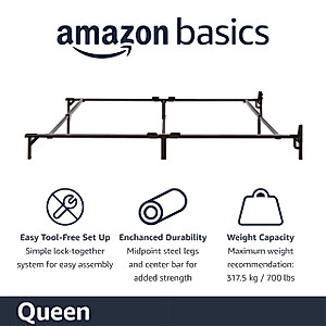 Amazon Basics Metal Bed Frame, 9-Leg Base for Box Spring and Mattress - Queen, 79.5 x 60-Inches, Tool-Free Easy Assembly