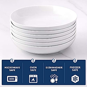 Y YHY Pasta Bowls 30oz, Large Salad Serving Bowls, White Soup Bowls, Porcelain Pasta Bowls Set of 6, Microwave Dishwasher Safe