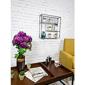 Admired By Nature Modern White Oak Wood Rectangular Mounted Metal Hanging Storage Floating Shelves, Black, ABN5E161-NTRL Wall Shelf