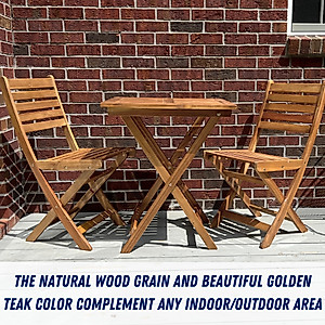 Patio Wise Folding Outdoor Patio Table, Foldable Acacia Wood Bistro Deck Bar, Small Portable Apartment Balcony & Porch Furniture, 23½ Inches Long x 23½ Inches Deep x 28¼ Inches High, Teak