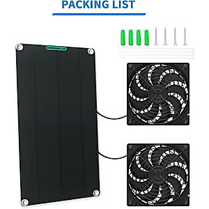 Solar Panel Fan Kit, JINHOMSOLAR 10W Dual Fan with 6.5Ft/1.9 m Cable for Small Chicken Coops, Greenhouses, Doghouses,Sheds,Pet Houses, Window Exhaust