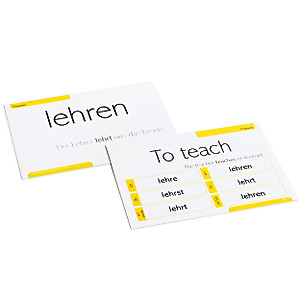 200 German Verb Conjugation Present Tense Flash Cards - Full Examples in Both German and English