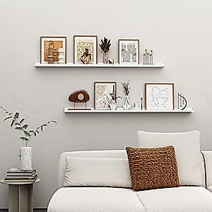 love furniture Floating Shelves Wall Mounted Set of 2, 59 Inch White Wall Mounted Wood Shelves for Bedroom, Living Room, Bathroom, Kitchen