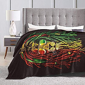 Soft Lightweight Fleece Throw Blanket Jamaica Reggae Rasta Lion Sunglass Bed Couch Blanket for Women Men Adults Kids Sofa Flannel Blanket for Travel Camping Beachh Home Living Room 60"x 80"