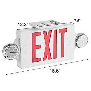 Red Exit Sign with Emergency Lights, 110-277V Double Sided LED Combo Emergency Light with 2 Rotating Flood Lights, Fire Resistant, UL Certified, Exit Sign with Battery Backup for Business