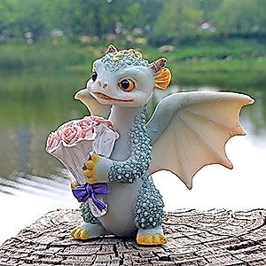 Aclema Miniature Figurines Fairy Garden Dragon Present Bouquet Resin Decor Collections for Terrarium Micro Landscape