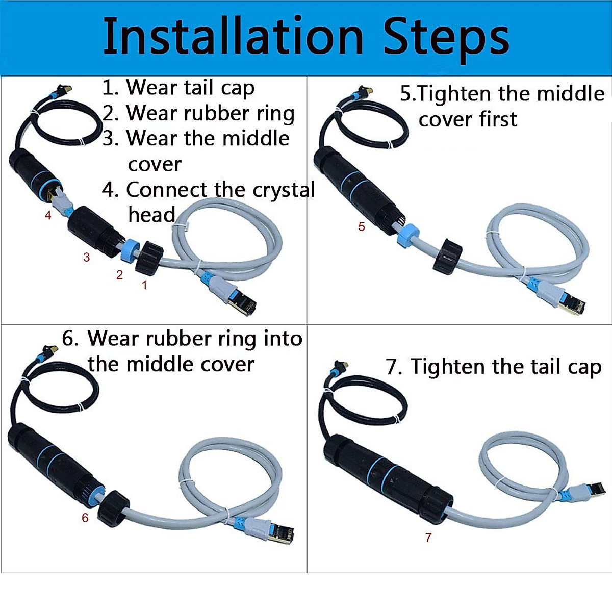 ANMBEST 5PCS Shielded RJ45 Waterproof Connector IP68 Cat5/5e/6 8P8C Ethernet LAN Cable Coupler Female to Female Outdoor Network Adapter