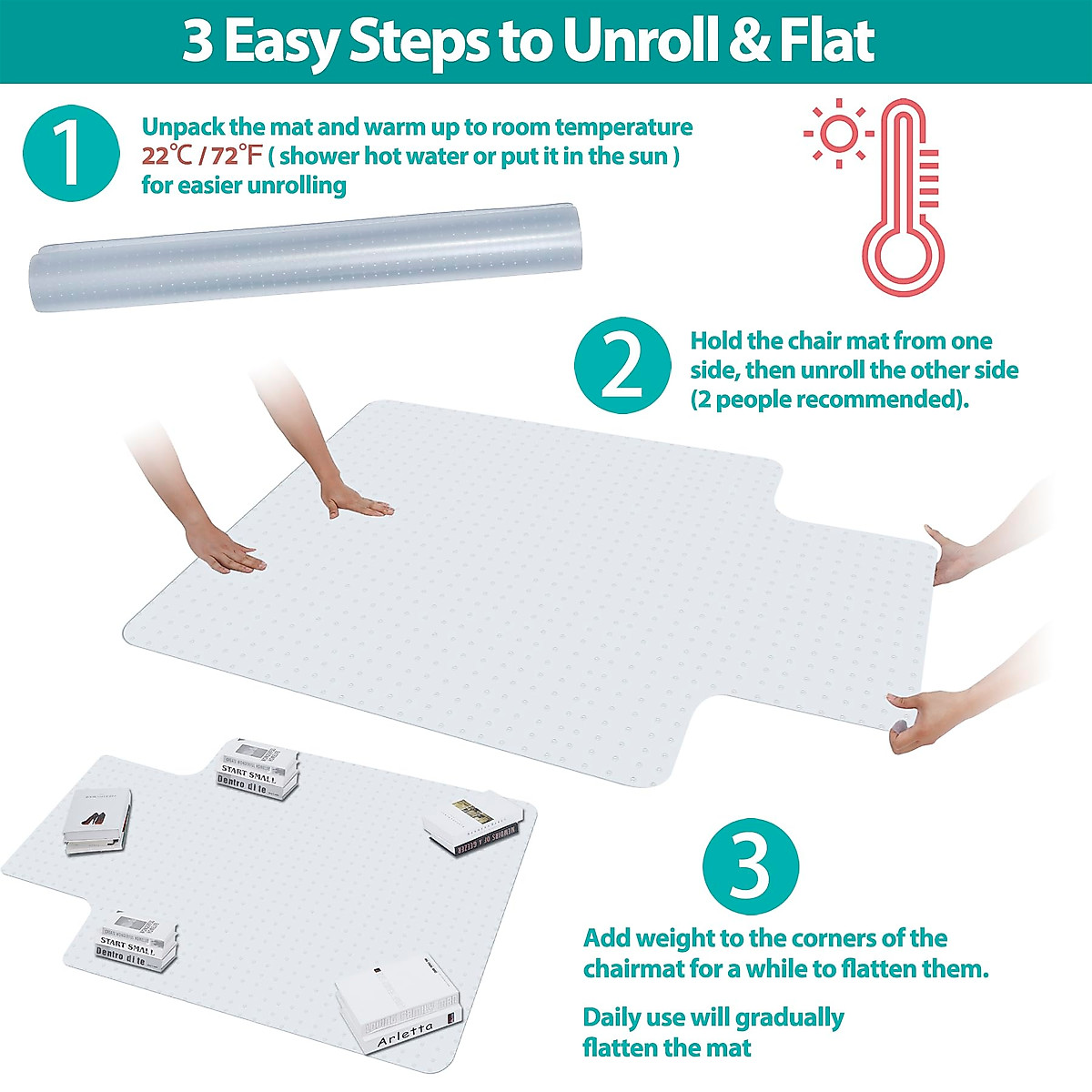 Nova Microdermabrasion Office Chair Mat for Carpet Computer Chair Mat Desk Chair Mat for Carpeted Floors Anti-Slip Floor Protector for Home Office (Carpet Mat with Lip, 48"x36")