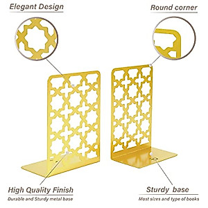CNK Book Ends Bookends for Decorative Books Holder Bookend Shelves End Hold Heavy Duty Holders Stoppers Metal Stopper Cute Boho Bookshelf Holds Cookbook Office Home Set of 2 Bookends Pair Gold