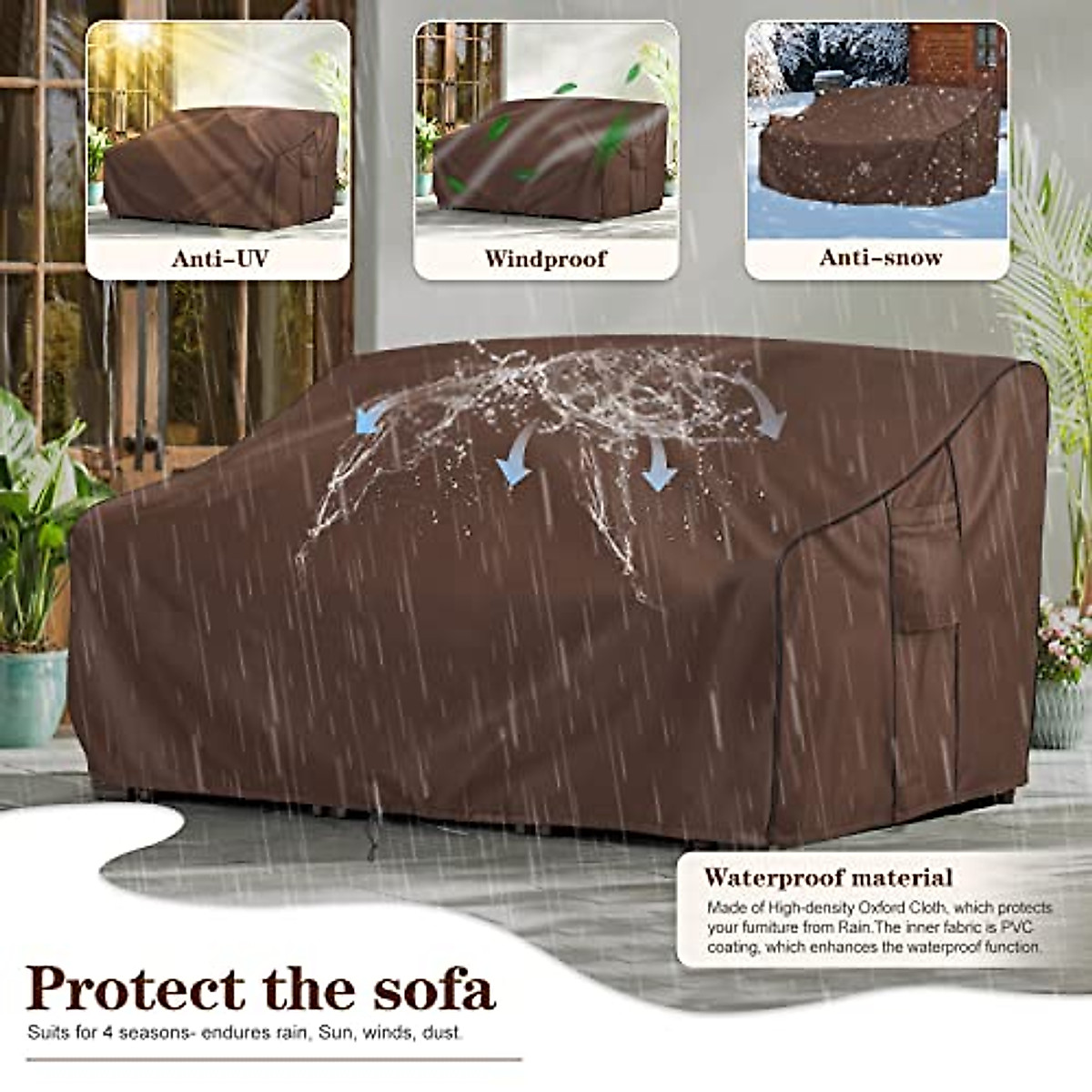 BRIVIC Patio Furniture Covers Waterproof for Sofa, Outdoor loveseat Covers Fits up to 54W x 38D x 35H inches, Brown