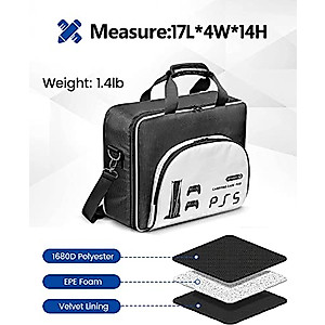 DEVASO PS5 Carrying Case, Travel Case for Playstation 5 Console and PS5 Disk/Digital Edition, Large Capacity Storage Bag for Games Accessories(Black&White)