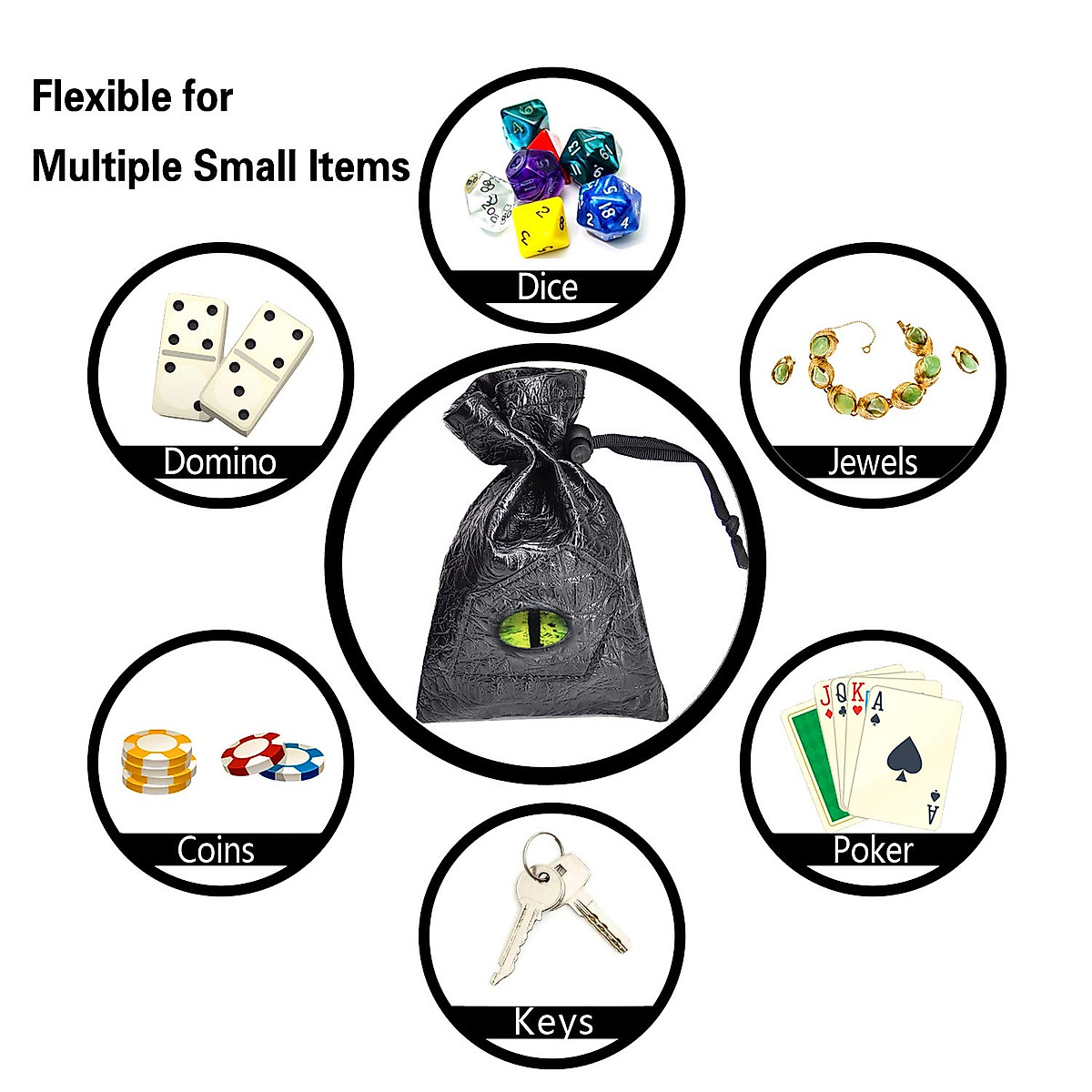 CZYY Drawstring Bag PU Leather Dice Pouch Perfect for RPG, D&D, Game (Green)