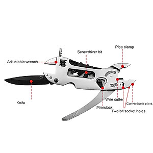 AUNMAS Wrench Multi Tool Handy Pocket Multitool wrench Knife Tool, Adjustable Wrench Screwdriver Bits Pliers Survival Emergency Gear Assembly