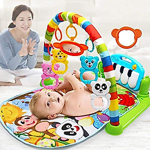 JODIYAAH Baby Gym 3-in-1 Activity Play Mat, Kick and Play Piano Gym with 5 Infant Learning Sensory Baby Toys, Musical Boy & Girl Gifts for Newborn Baby 0+ Months, Baby Play Gym Activity Mat
