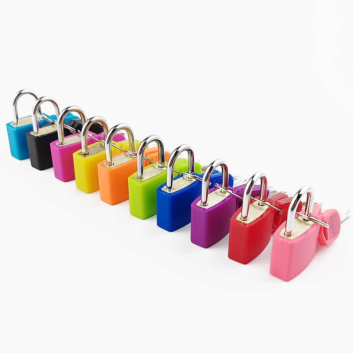 GXXMEI 10PCS Suitcase Locks with Keys, Small Luggage Padlocks Metal Padlocks Mini Keyed Padlock for School Gym Classroom Matching Game (10 Colors)