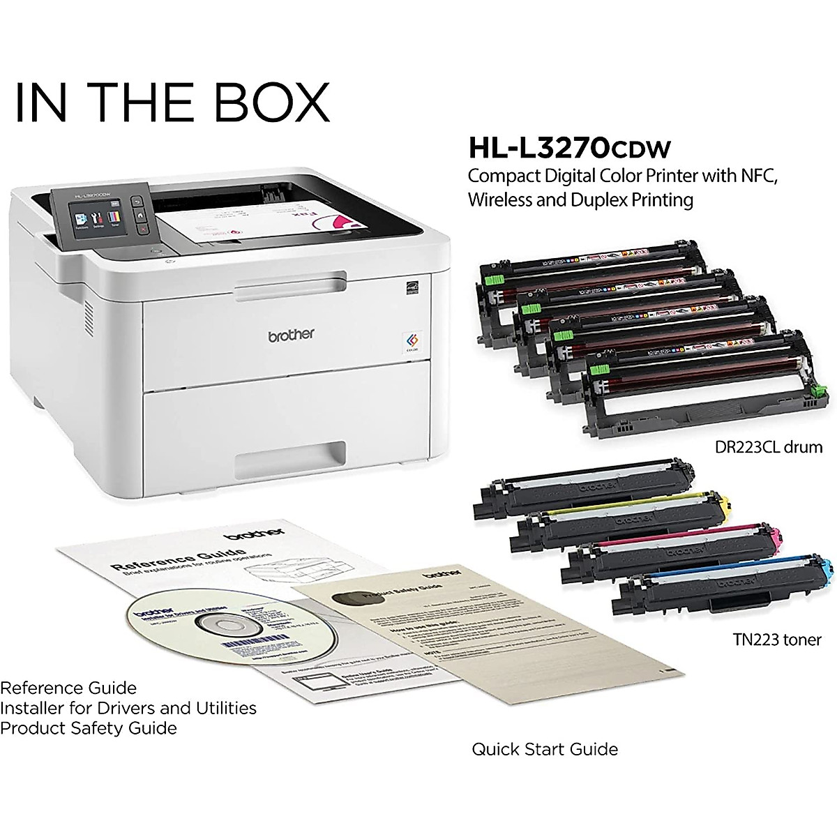 Brother Color HL-L3270CDW Compact Wireless Digital Laser Printer with NFC - Print Only - 25 ppm, 2400 x 600 dpi, 2.7" Color Touchscreen, Auto Duplex Printing, 250 Sheet, Ethernet