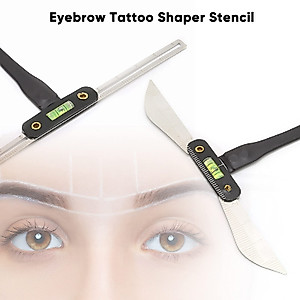 Eyebrow Ruler, Eyebrow Caliper Measuring Tool Eyebrow Shaper Stencil Stainless Steel Semi‑Permanent Eyebrow Makeup Template Ruler Tens Machine(Ⅳ (level balance ruler))