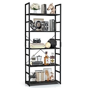 OTK 5 Tier Bookshelf, Tall Bookcase, Office Shelf Storage Organizer, Modern Book Shelf for Living Room, Bedroom, and Home Office, Black