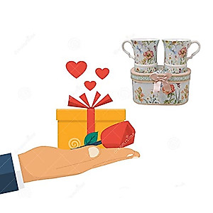 Lightahead® Elegent Bone China Unique Set Of Two Coffee Mugs 10 oz each cup set in attractive gift box elegant floral design