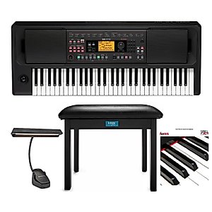 Korg EK50L Keyboard with High-Output Speakers Bundle with Music Light, Flip-Top Bench and Focus Book with CD (4 Items)