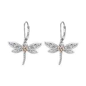 Dragonfly Dangling Earrings Sterling Silver Celtic Drop Dangle Earrings Dragonfly Jewelry for Women Dragonfly Leverback Earrings Dragonfly Dangling Earrings Gifts
