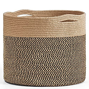 Goodpick Large Cotton Rope Basket 15.8"x15.8"x13.8"-Baby Laundry Basket Woven Blanket Basket Nursery Bin, Jute