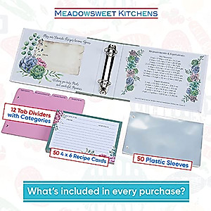 Meadowsweet Kitchens Newlyweds Recipe Card Holder Cookbook Mini 2 Ring Binder Organizer - Recipe Binder Cook Book w/ 50 4 x 6 Cards, 50 Clear Card Sleeves, & 12 Card Dividers w/Categories - Newlyweds