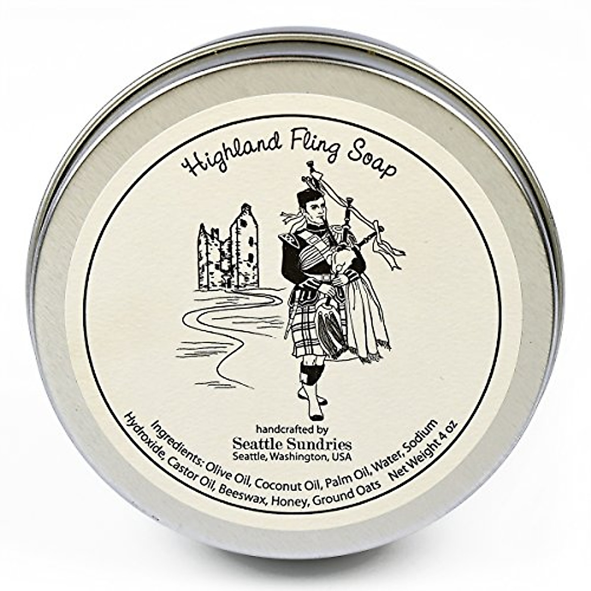 Seattle Sundries | Sweet Honey & Oatmeal Soap for Women & Men - 1 (4oz) Exfoliating All-Natural Bar Soap in a Reusable Travel Tin - Highlander Theme Gift