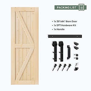 ROYMELO 30x84 inch Sliding Barn Wood Door Slab with 5ft Hardware Kit, Requires Simple DIY Assembly