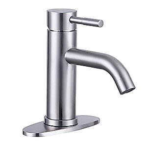WOEN-FLOW Brushed Nickel Bathroom Faucet Sink Faucets Vanity Vessel Faucet & Deck Plate 1 or 3 Hole Washroom Taps Lavatory Faucet Stainless Steel cUPC Certified Single Hole Handle