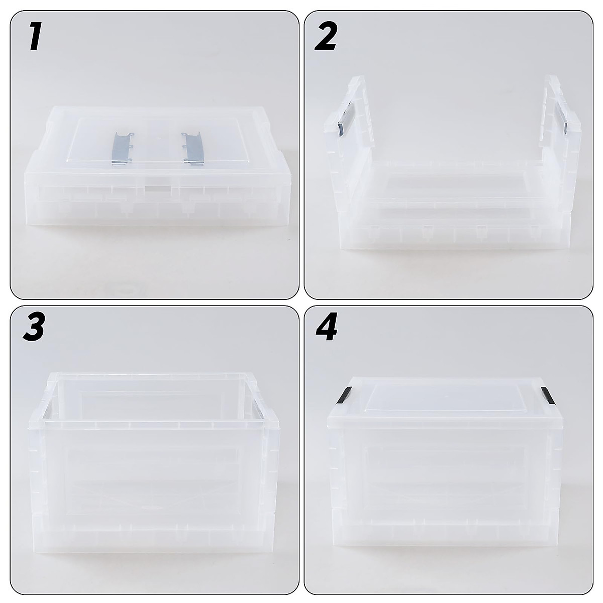 Esdiplot 4 Packs Clear Plastic Collapsible Storage Boxes, Folding Plastic Containers with Lids, 30 L