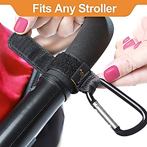 BabbleRoo Stroller Hooks Adjustable Universal Multi-Purpose Stroller Organizer Clip to Hang Your Purse, Shopping & Diaper Bags on Buggy, Pushchair or Pram, Black, 2 Pack