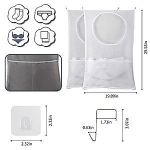 2 Pack Hanging Laundry Hamper Bag - with Free Adjustable Stainless Steel Door Hooks, Best Choice for Holding Dirty Clothes and Saving Space (2 White)