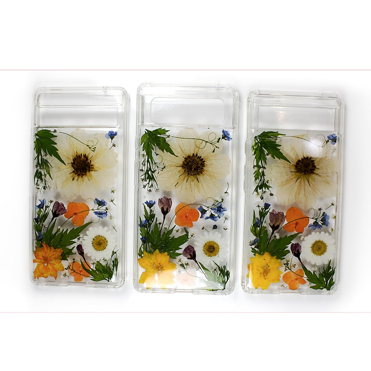 Unique Real Pressed flower foral Clear Soft Phone cases cover With Bumper for Google Pixel 8 with large Flower Design Fit (Pixel 8)