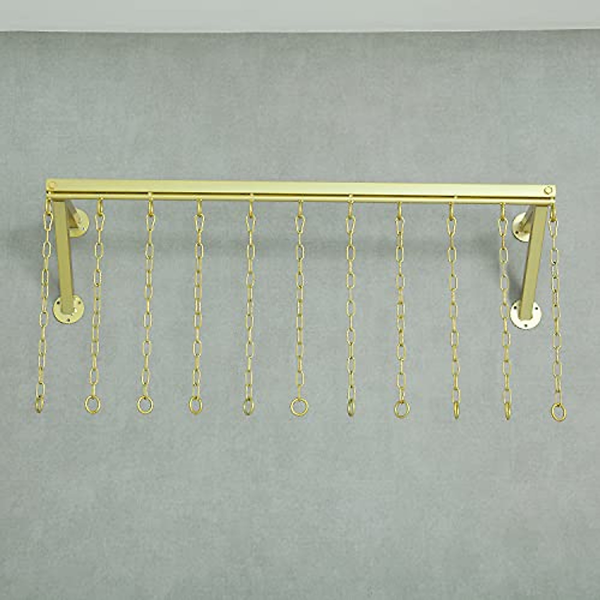 Wall Mounted Iron Chain Clothing Hanging Racks, Metal Garment Storage Rack, Clothes Storage Shelves with 11 Hanging Chain, Retail Display Hanger, Boutique Clothing Rack(Gold, 39.8'' L x 17.7'' H)