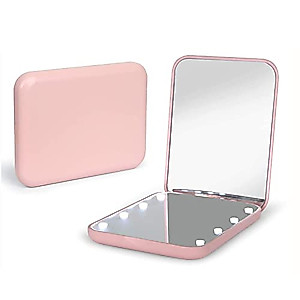 Kintion Pocket Mirror, 1X/3X Magnification LED Compact Travel Makeup Mirror, Compact Mirror with Light, Purse Mirror, 2-Sided, Portable, Folding, Handheld, Small Lighted Compact Mirror for Gift, Pink