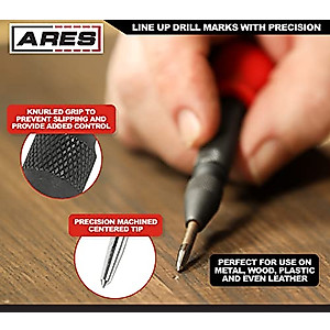 ARES 10022 - Automatic Center Punch - 5-Inch Adjustable Spring-Loaded Tool - Anti-Slip Knurled Grip - Durable S2 Steel Tip